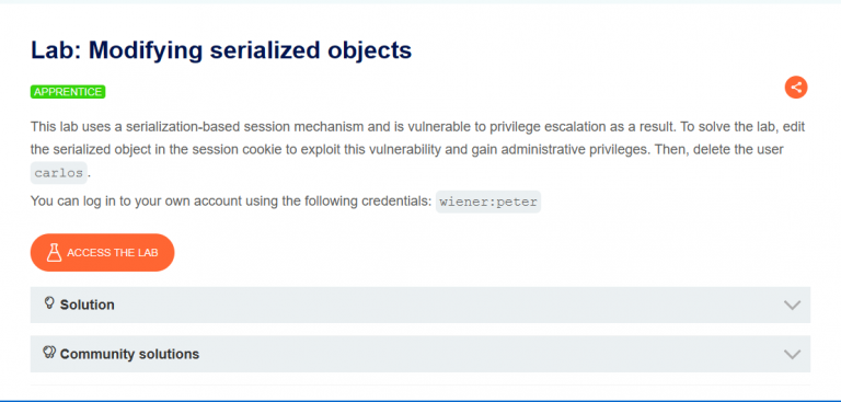 Insecure Deserialization Lab 1 Modifying Serialized Objects Privilege Escalation Technique